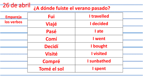 Spanish KS3 GCSE holidays preterite past tense las vacaciones preterite ...