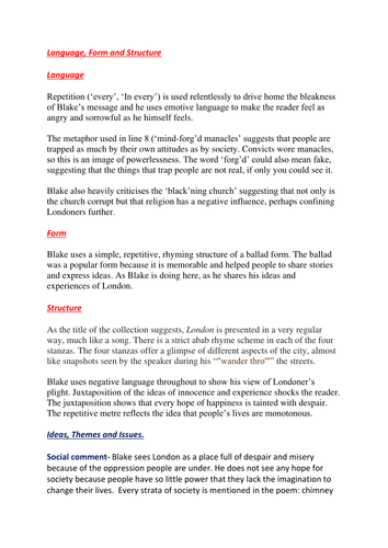 AQA Poetry Conflict- London by William Blake | Teaching Resources