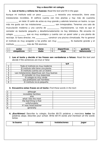 Spanish GCSE Mi colegio: Describing my school (scaffolded speaking ...