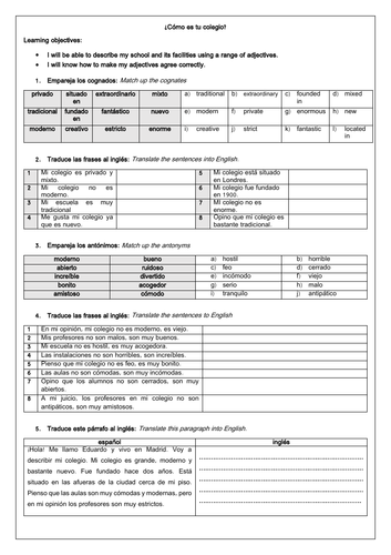 Spanish GCSE Mi colegio: Describing my school (scaffolded speaking ...