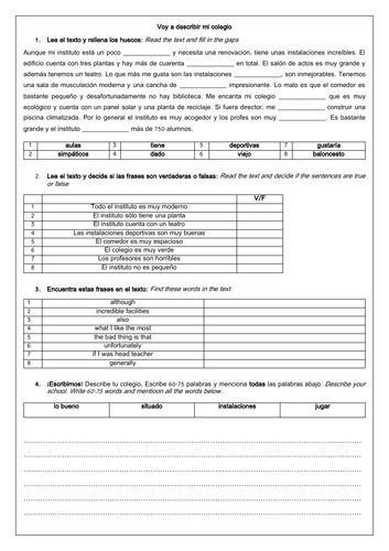 Spanish GCSE Mi colegio: Describing my school (scaffolded speaking ...