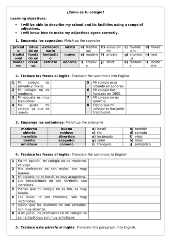 Spanish GCSE Mi colegio: Describing my school (scaffolded speaking ...