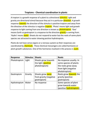 Chemical coordination in plants - 3 worksheets + starter - Tropisms ...