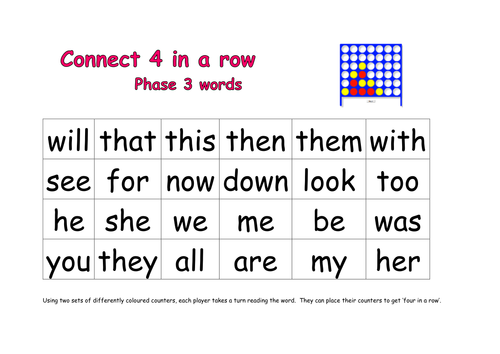 Phase 3 High Frequency words game - Four in a row | Teaching Resources