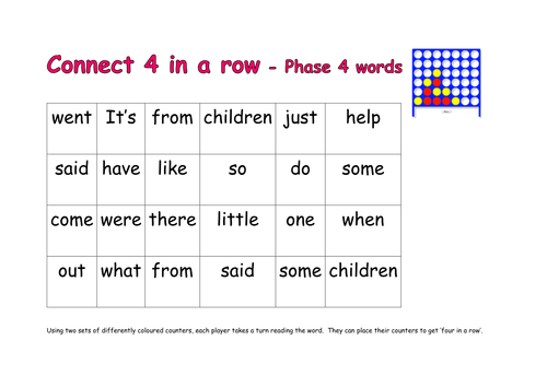 Phase 4 High frequency words game - four in a row | Teaching Resources