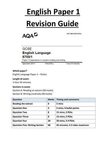 AQA English Language revision guide | Teaching Resources AQA English Language revision guide | Teaching Resources