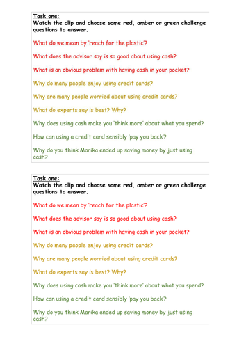 Personal Finance: Credit cards | Teaching Resources