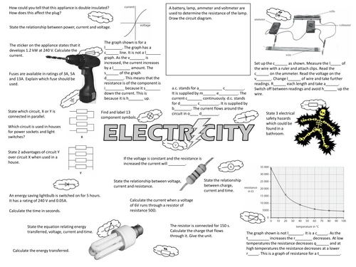 Edexcel IGCSE Electricity Revision Placemat | Teaching Resources