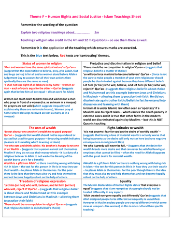 AQA GCSE RS (9-1) Relevant teachings Theme F - Religion, human rights ...