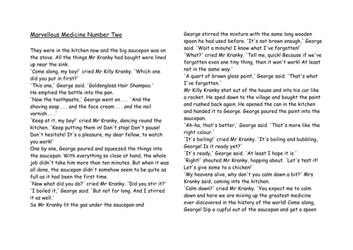 Georges Marvellous Medicine chapters 12,13,14 and 15 | Teaching Resources
