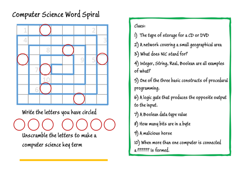 Computer Science Starter Task - Word Spiral Puzzle - KS3, GCSE, A-Level ... Computer Science Starter Task - Word Spiral Puzzle - KS3, GCSE, A-Level ...