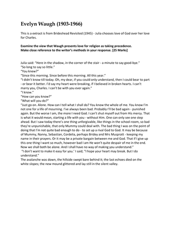 AQA English Literature Spec A AS Paper 2 Unseen Prose | Teaching Resources