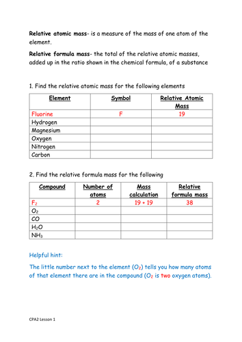 The Periodic Table, RAM, RFM and Percentage Mass bundle. | Teaching ...
