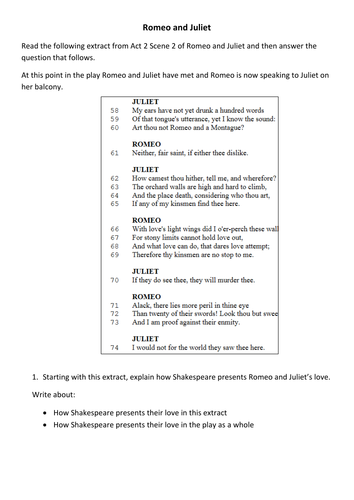 Romeo and Juliet Practice Q AQA English Literature | Teaching Resources
