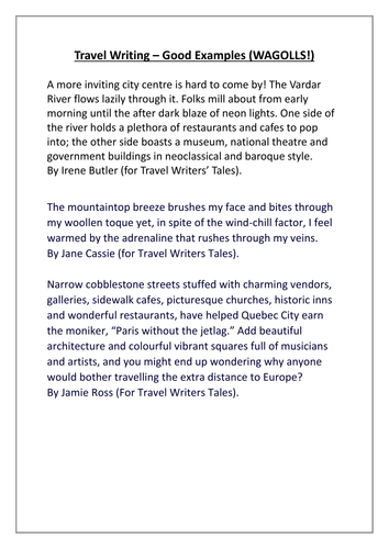 Summer holiday travel writing | Teaching Resources