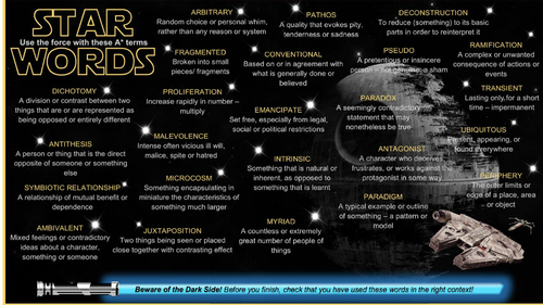 Star Wars themed star words high level vocabulary display poster ...