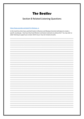 EDEXCEL A Level Music The Beatles Section B related listening questions ...