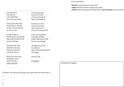 AQA English Literature Anthology Poetry 'Tissue' Sequence of lessons ...