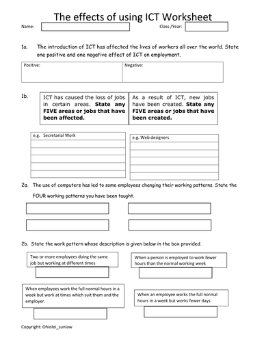 The Effects of using ICT Worksheet | Teaching Resources