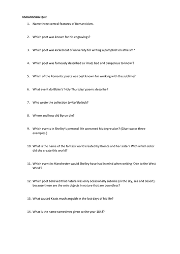 Romantic Poetry - full set of resources for Edexcel A Level Literature ...