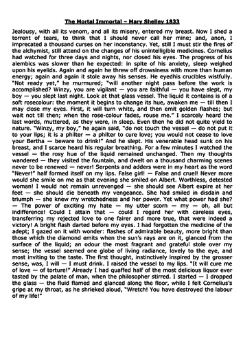 AQA 8700 English Paper 1, Section A, 'The Mortal Immortal' Mary Shelley ...