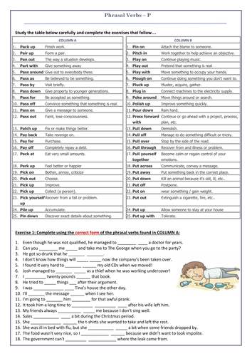 Phrasal Verbs Beginning with P: Revision Worksheet | Teaching Resources