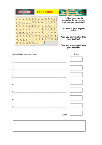 Spanish scrabble starter activity | Teaching Resources