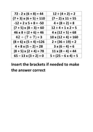 Insert the Brackets Bidmas | Teaching Resources