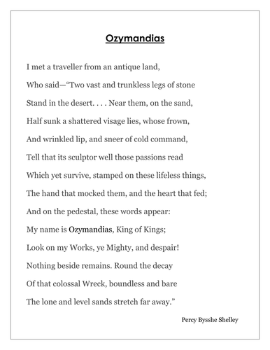 Ozymandias - Percy Bysshe Shelley | Teaching Resources