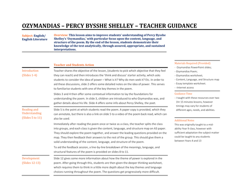 Ozymandias - Percy Bysshe Shelley | Teaching Resources