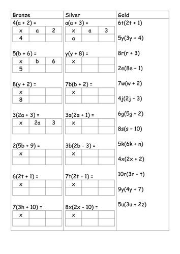 Expanding single brackets grid method Differentiated | Teaching Resources Expanding single brackets grid method Differentiated | Teaching Resources