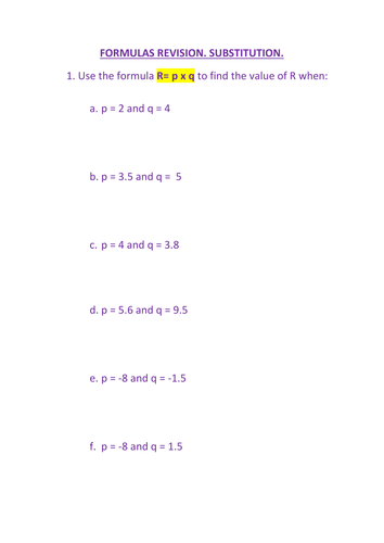 FORMULAS REVISION KS3. | Teaching Resources