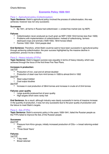 History A Level: Russian Economic Policy 1918-1941 Essay Plan ...