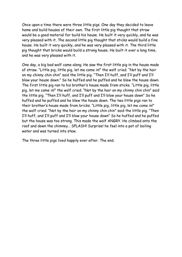 Year 1 Writing Planning: The three little Pigs (Week 2 out of 2 ...