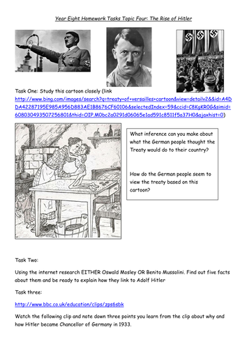 Homework Task sheet rise of Hitler. | Teaching Resources