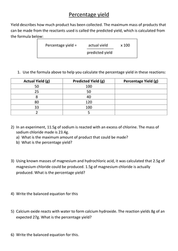 GCSE Chemistry AQA (New Spec) Quantitative Lesson 4 - Percentage Yield ...