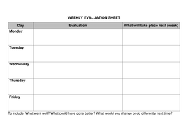 Weekly Evaluation Sheet | Teaching Resources