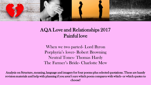 AQA Love and Relationships 2017 Painful love comparison grids analysis ...