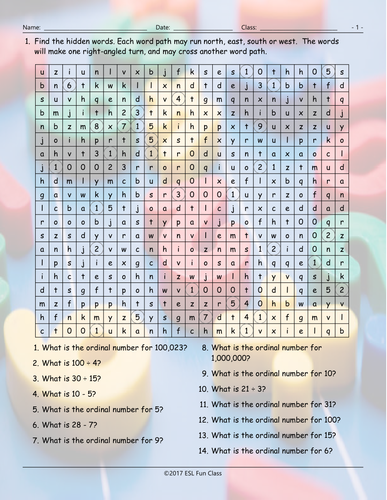 Cardinal-Ordinal Numbers Word Angles | Teaching Resources