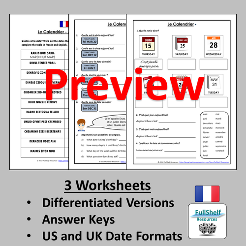 French Calendar Puzzles / Worksheets (Days, Months, Dates) | Teaching ...