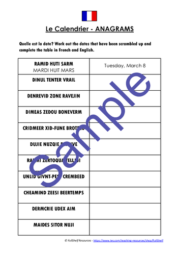 French Calendar Puzzles / Worksheets (Days, Months, Dates) | Teaching ...