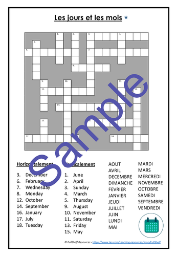 French Calendar Puzzles / Worksheets (Days, Months, Dates) | Teaching ...