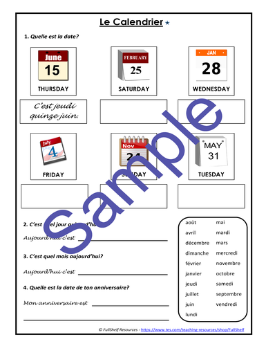 French Calendar Puzzles / Worksheets (Days, Months, Dates) | Teaching ...