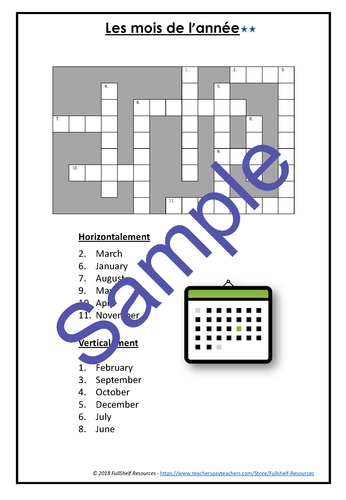 French Calendar Puzzles / Worksheets (Days, Months, Dates) | Teaching ...
