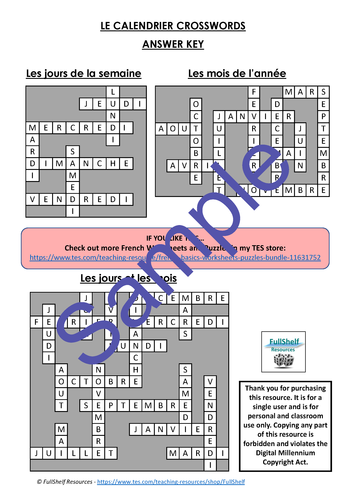 French Calendar Puzzles / Worksheets (Days, Months, Dates) | Teaching ...