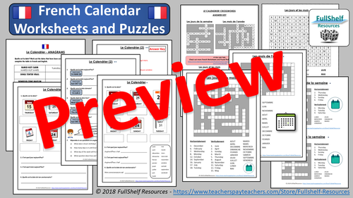French Calendar Puzzles / Worksheets (Days, Months, Dates) | Teaching ...