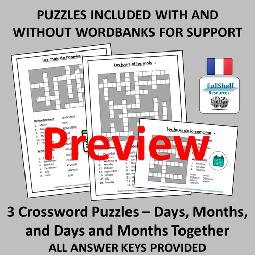 French Calendar Puzzles / Worksheets (Days, Months, Dates) | Teaching ...