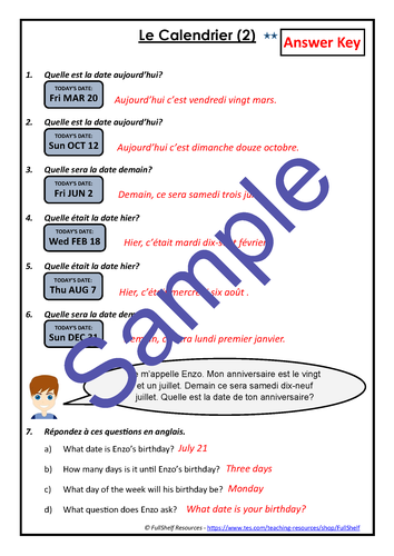 French Calendar Puzzles / Worksheets (Days, Months, Dates) | Teaching ...