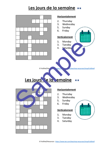 French Calendar Puzzles / Worksheets (Days, Months, Dates) | Teaching ...
