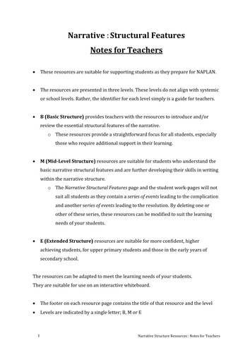 Narrative Structural Features : Notes for Teachers | Teaching Resources
